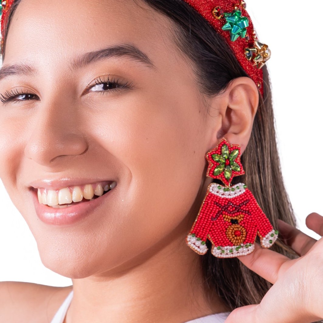 Ugly Sweater Beaded Earrings Christmas Beaded Earrings Holiday Earrings