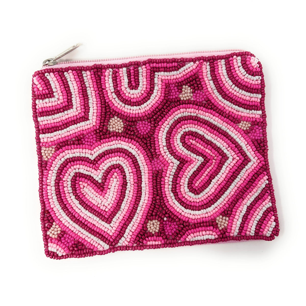 Twine and Love | Pink Hearts Beaded Pouch | Handmade Accessories