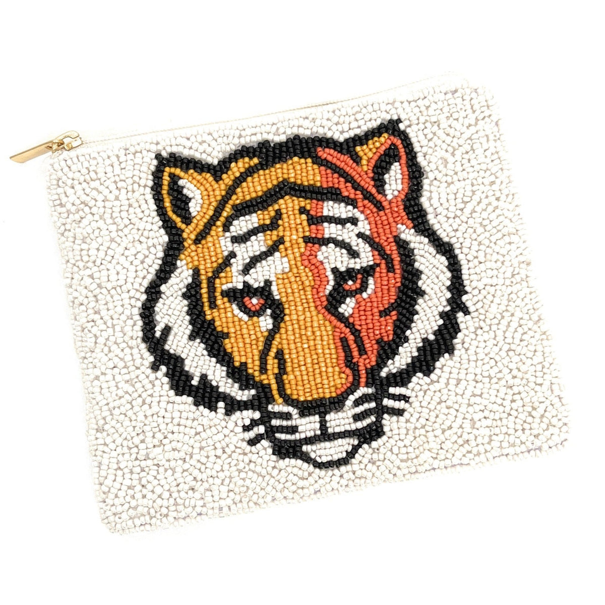 Tiger Beaded Coin Purse, Beaded Coin Pouch, Handmade Accessories