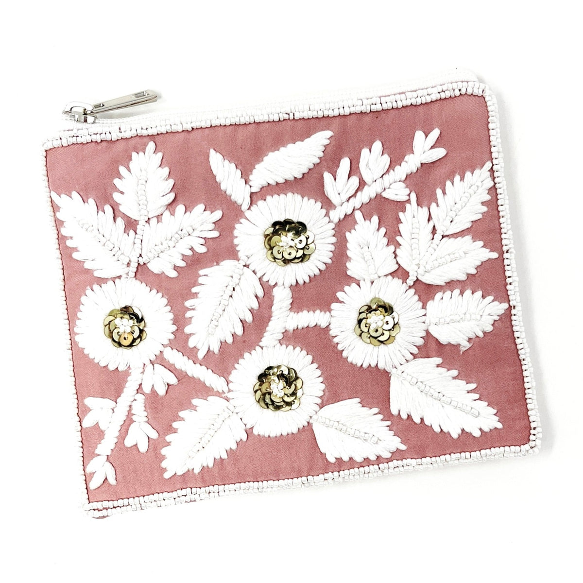 Floral Coin Purse, Embroidered Coin Pouch, Handmade Beaded Purse