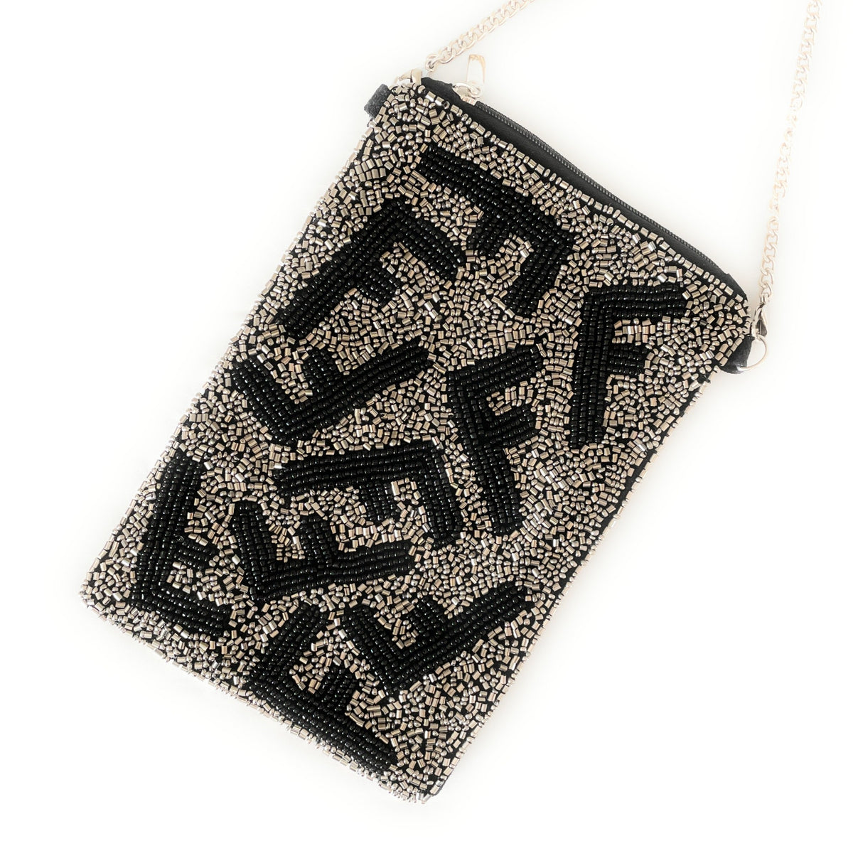 Silver Beaded Cell Phone Purse, Crossbody Cell Phone Purse, Beaded Pouches
